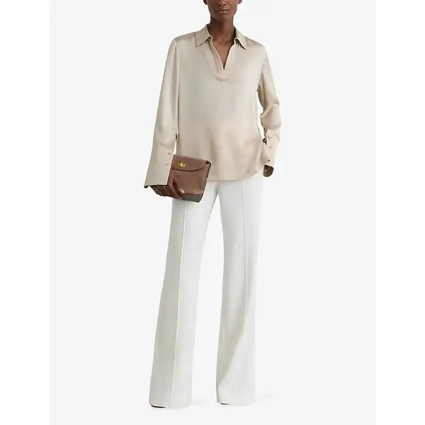 REISS Marina Silk Open-collar Blouse - Neutral