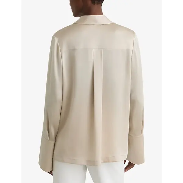 REISS Marina Silk Open-collar Blouse - Neutral