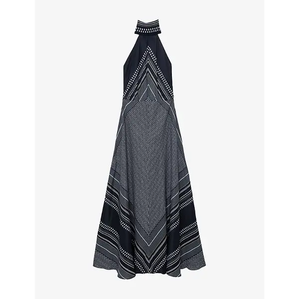 REISS Skylar Scarf-print Woven Maxi Dress - Navy