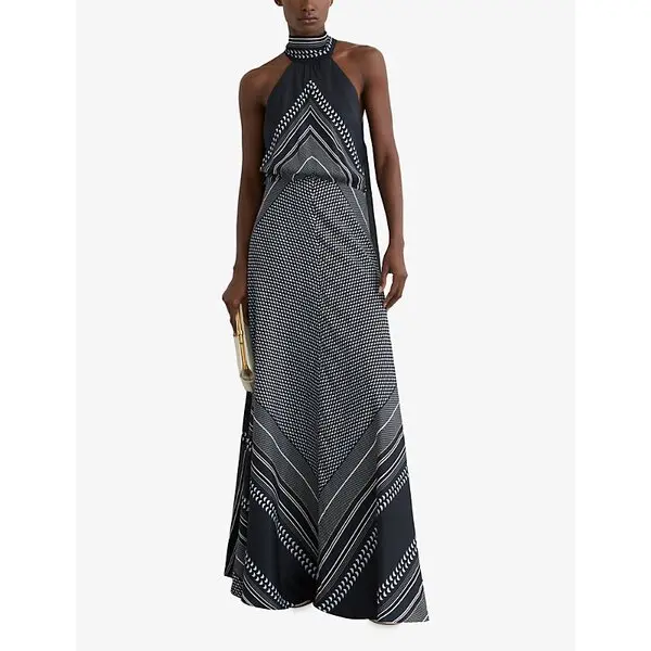 REISS Skylar Scarf-print Woven Maxi Dress - Navy
