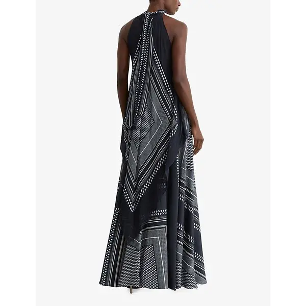 REISS Skylar Scarf-print Woven Maxi Dress - Navy