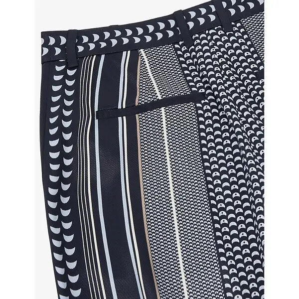 REISS Printed Wide Leg Trousers - Navy