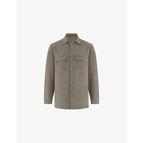 Boggi Milano Washed Linen Overshirt - Light Green