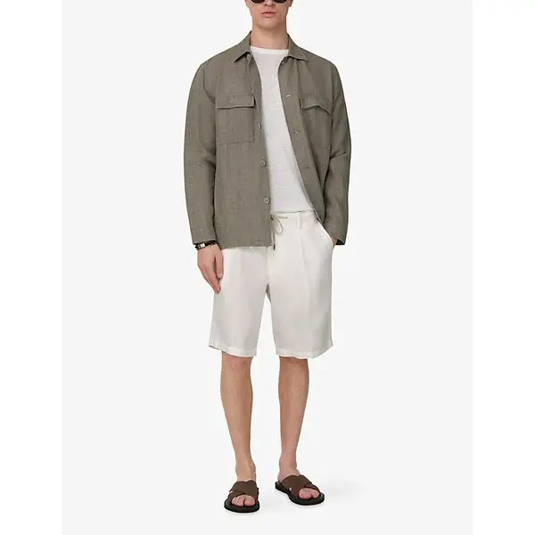 Boggi Milano Washed Linen Overshirt - Light Green