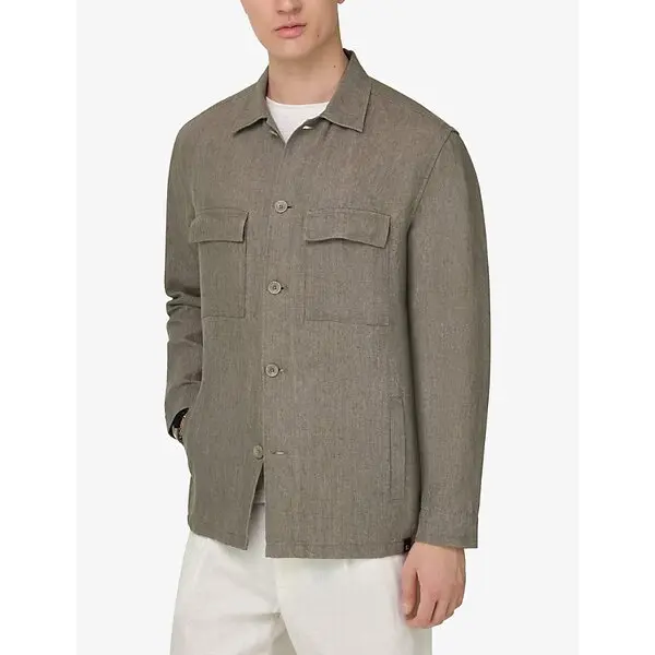 Boggi Milano Washed Linen Overshirt - Light Green