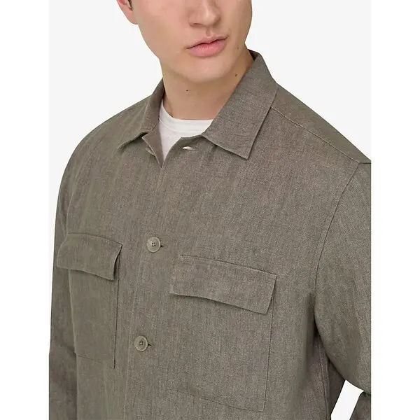 Boggi Milano Washed Linen Overshirt - Light Green