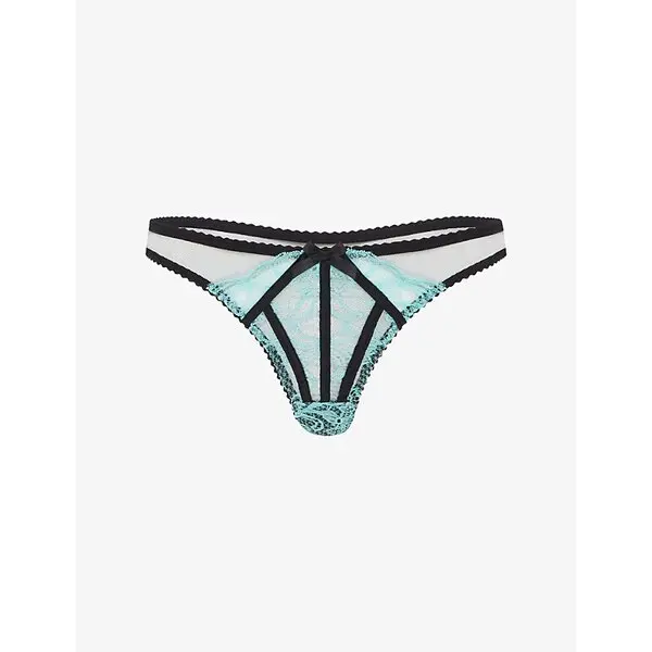 Agent Provocateur Rozlyn Trixie Mesh And Lace Thong - Mint/black