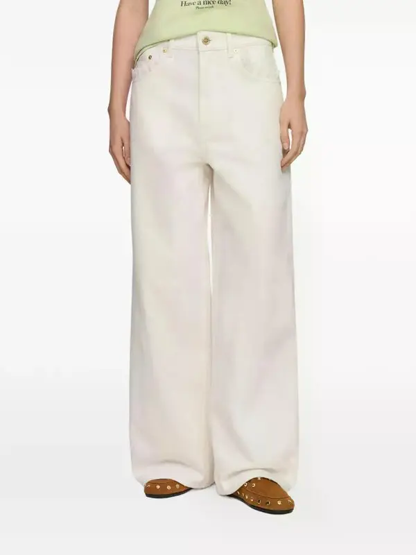 GANNI Lace-trimmed Straight-leg Jeans - Neutrals
