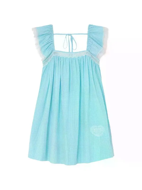 GANNI Gingham Lace-trimmed Dress - Blue