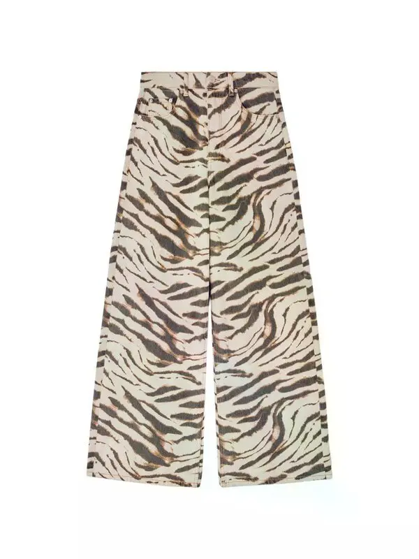 GANNI Lari Zebra-print Wide-leg Jeans - Neutrals
