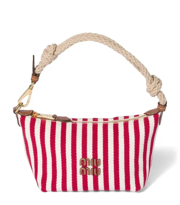 Miu Miu Cotton Stripe Pouch Bag - Red