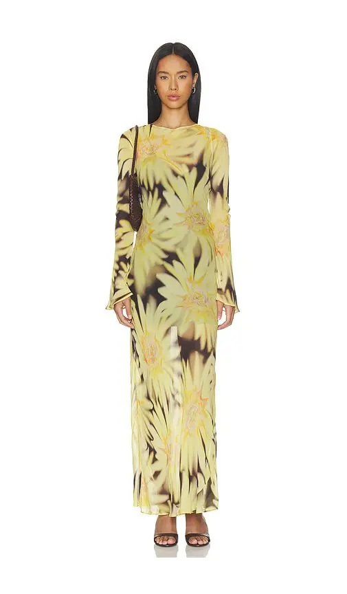THE WOLF GANG Lottie Maxi Dress In Print - Yellow