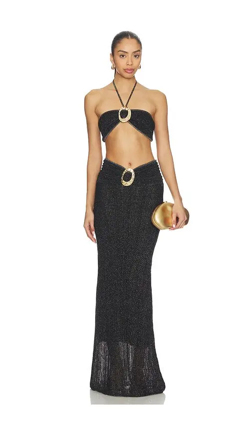 CAPITTANA Halterneck Metallic Knit Top - Black