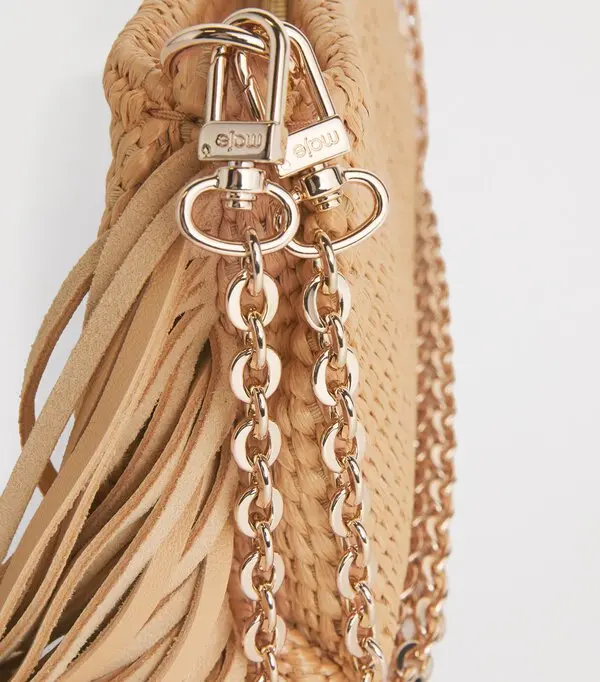 Maje Raffia Clutch Bag With Fringe - Beige