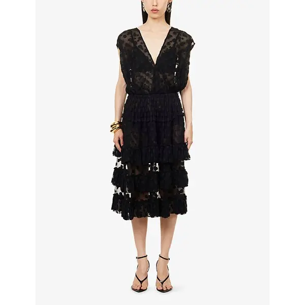 Dries Van Noten Polka Dot Mesh Midi Dress
