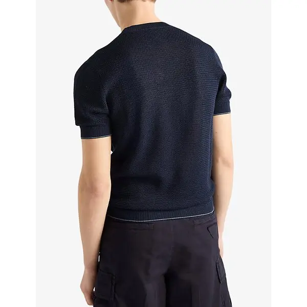 Prada Crew Neck Short Sleeve Silk And Cotton Jumper - Blue
