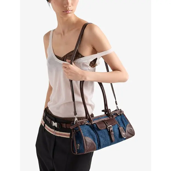 Prada Bonnie Denim And Leather Handbag