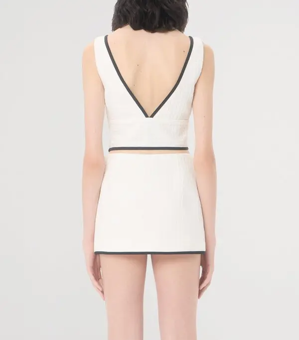 Valentino Garavani Cotton Tweed V-neck Cropped Top - Ivory