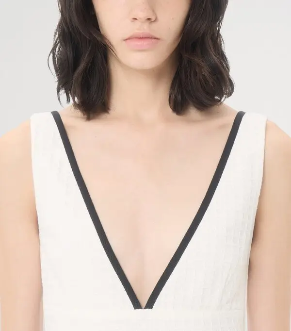 Valentino Garavani Cotton Tweed V-neck Cropped Top - Ivory