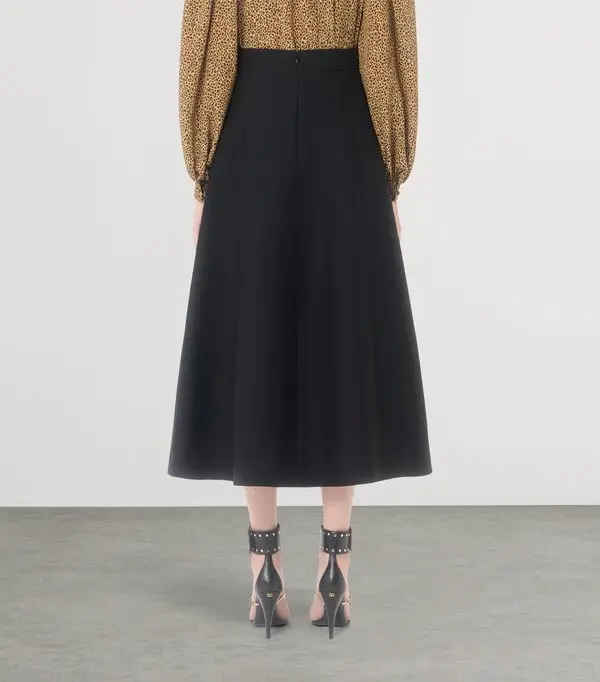 Valentino Garavani Wool-silk Crepe Midi Skirt With Gold-tone Hardware