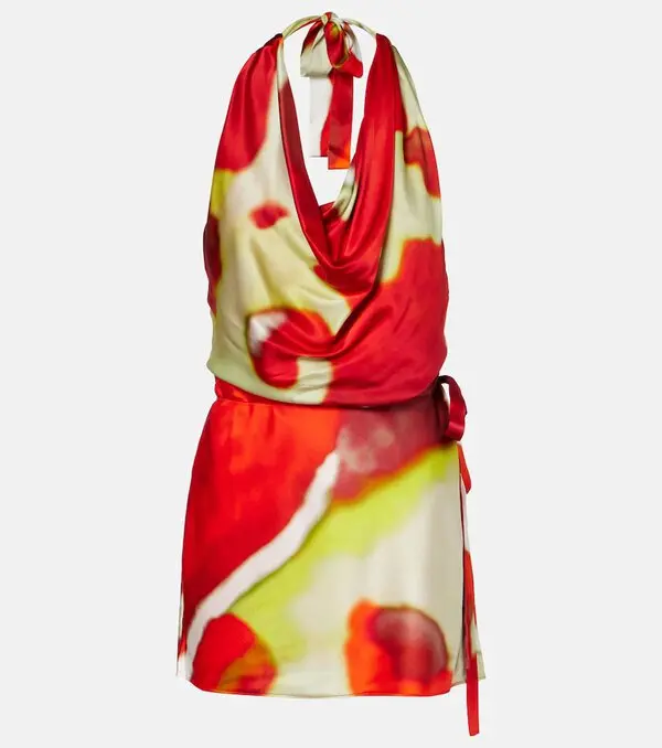 Staud Liora Printed Silk-blend Satin Mini Dress - Red