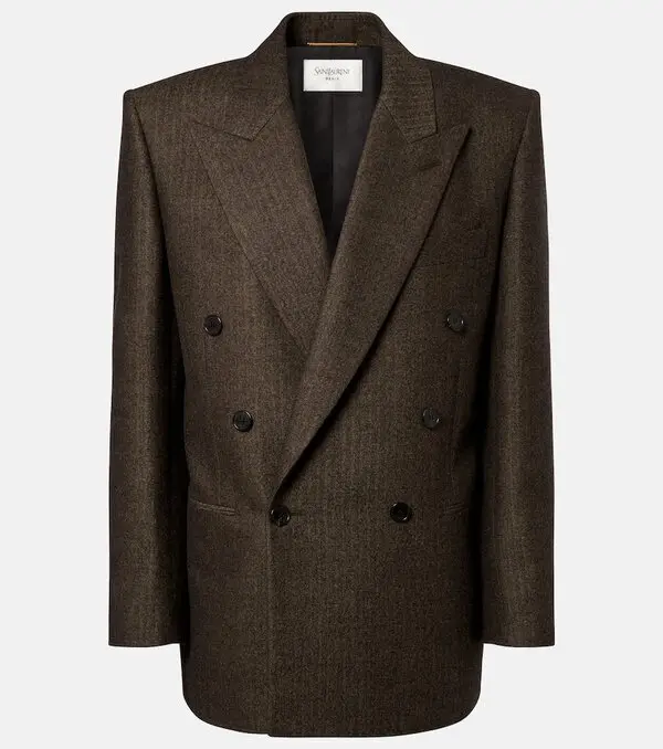 Saint Laurent Herringbone Double-breasted Wool Blazer