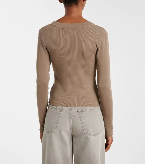 Citizens Of Humanity Varra Ribbed-knit Henley Shirt - Brown