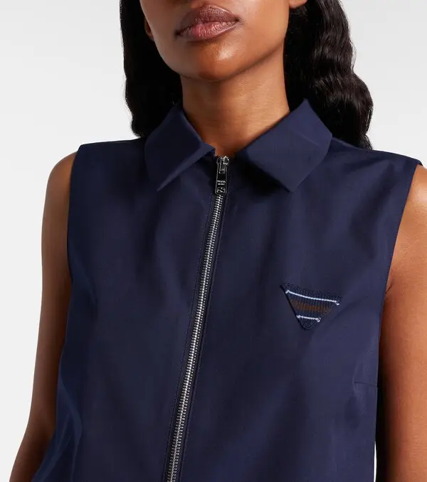 Prada Sleeveless Polo Dress With Zipped Front And Drawstring Hem