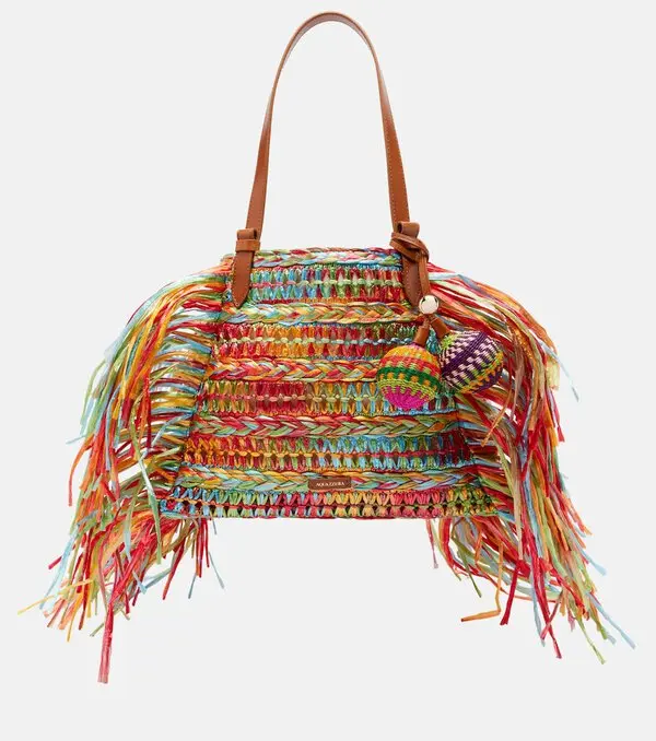 AQUAZZURA Trancoso Fringed Raffia Tote Bag - Multicoloured