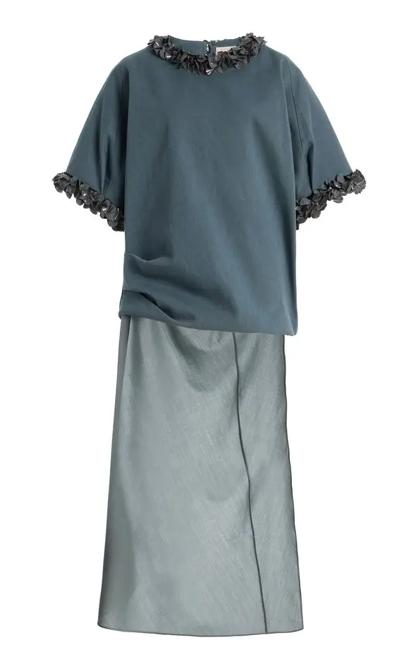 DIOTIMA Burro" Beaded Cotton Top With Chiffon Train