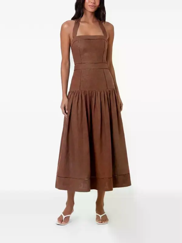 NICHOLAS Vivianne Halterneck Midi Dress - Brown