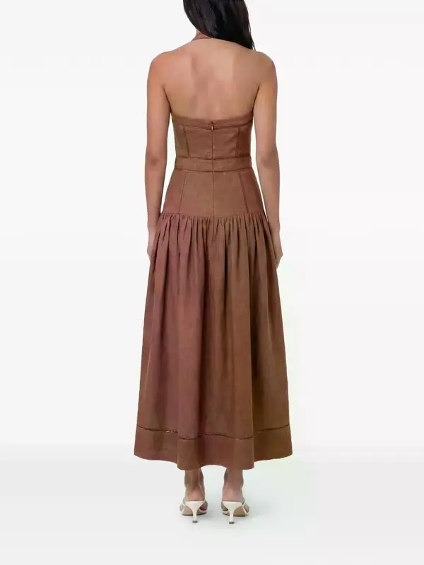 NICHOLAS Vivianne Halterneck Midi Dress - Brown
