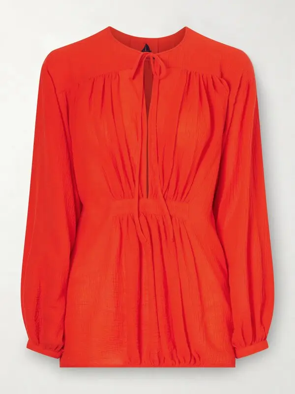 LES VACANCES D’IRINA Cotton Gathered Balloon Sleeve Shirt