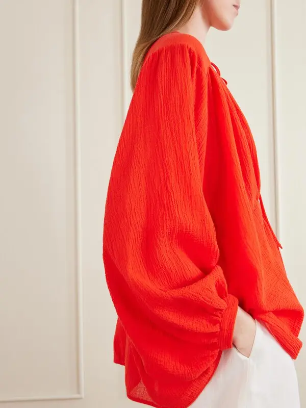 LES VACANCES D’IRINA Cotton Gathered Balloon Sleeve Shirt