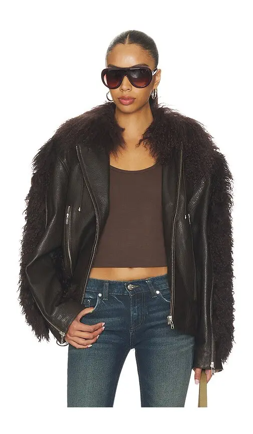MANOKHI Jade Leather Jacket With Fur Trim - Brown