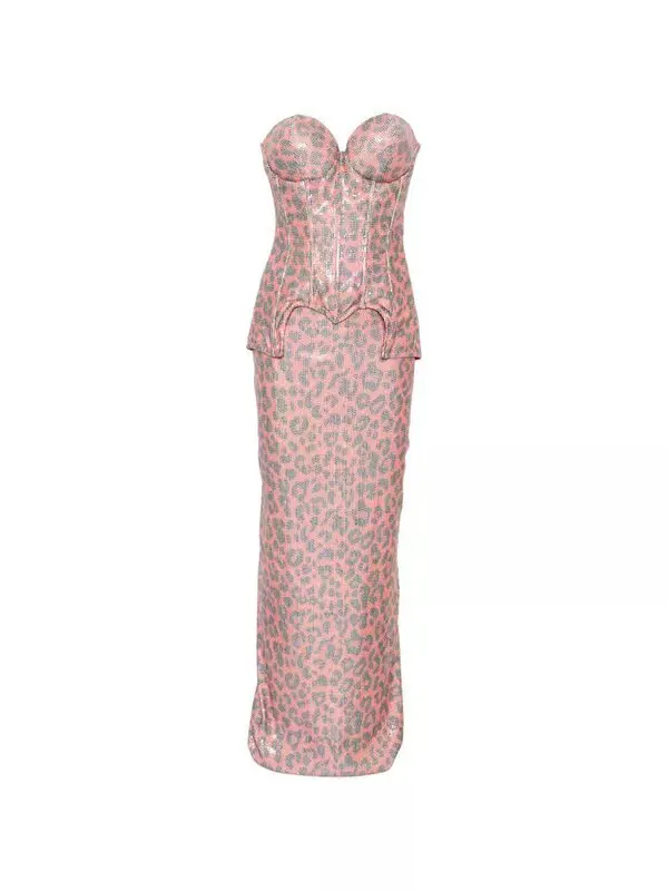MITILIANE COUTURE Sequin Leopard Print Corset And Skirt Set - Pink