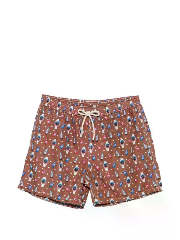 MC2 SAINT BARTH Graphic-print Drawstring Swim Shorts - Brown