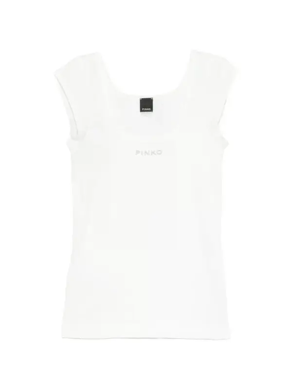 Pinko Tenace T-shirt With Square Neck And Cap Sleeves - White