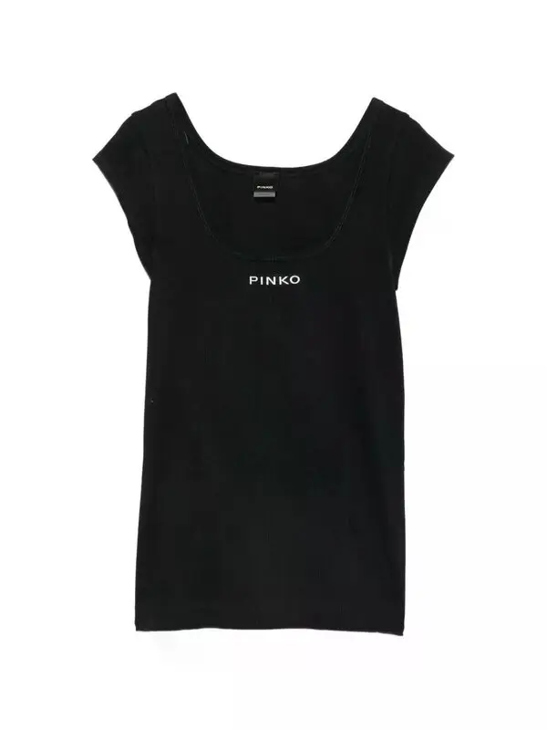 Pinko Ribbed Knit Cap Sleeve T-shirt - Black
