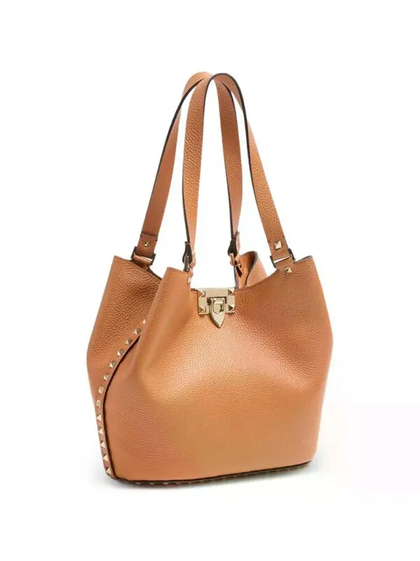 Valentino Garavani Rockstud Grainy Leather Tote Bag - Brown