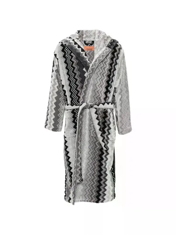 Missoni Zigzag-print Hooded Dressing Gown - Grey