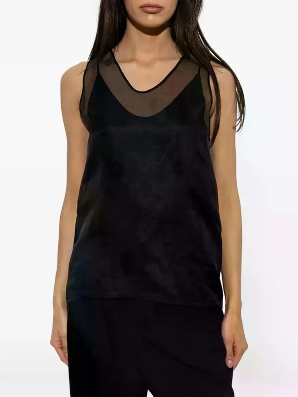 AMI Paris Silk V-neck Top With Sheer Panelling