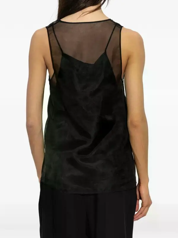 AMI Paris Silk V-neck Top With Sheer Panelling
