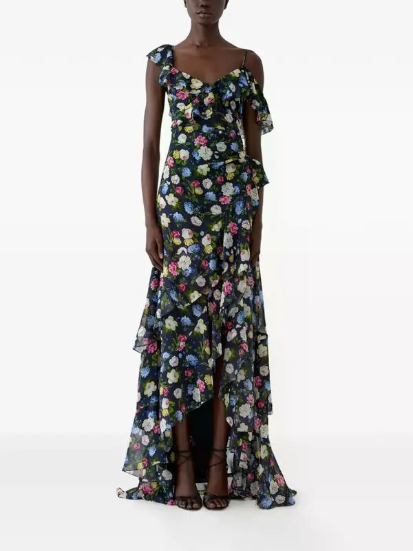 Carolina Herrera Floral-print Asymmetric Ruffled Silk Maxi Dress