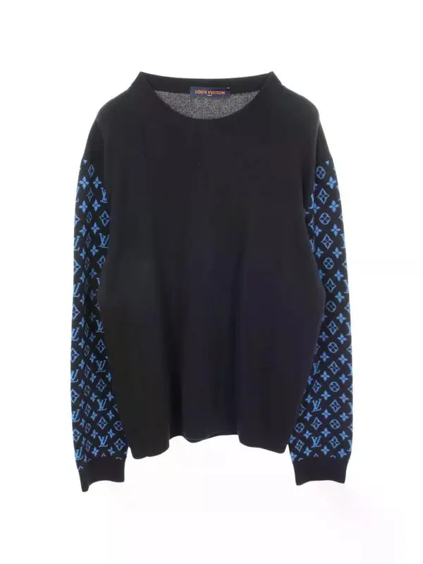 LOUIS VUITTON Monogram Sleeve Knit Crewneck - Black