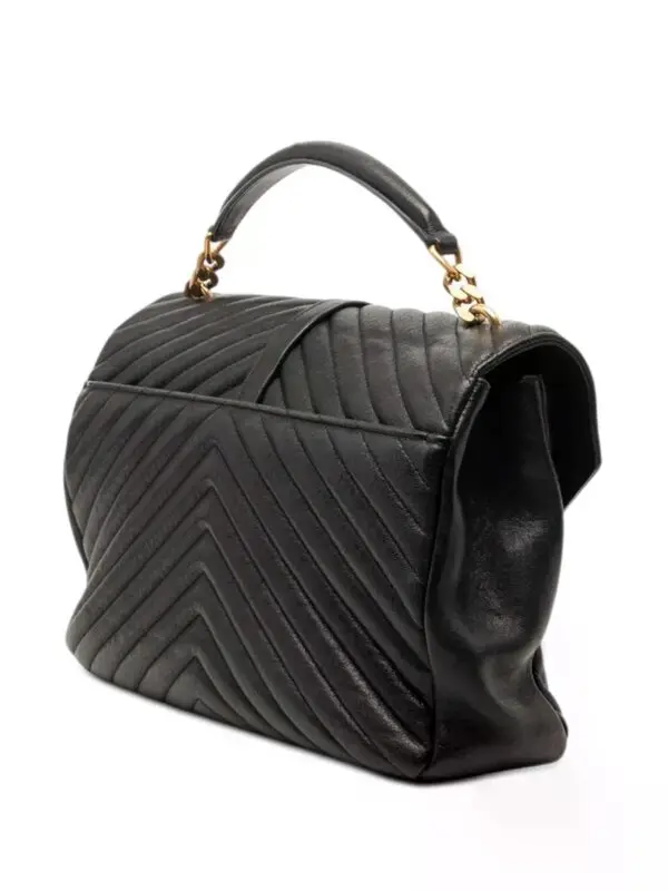 Saint Laurent Chevron Sheepskin Monogram College Satchel - Black