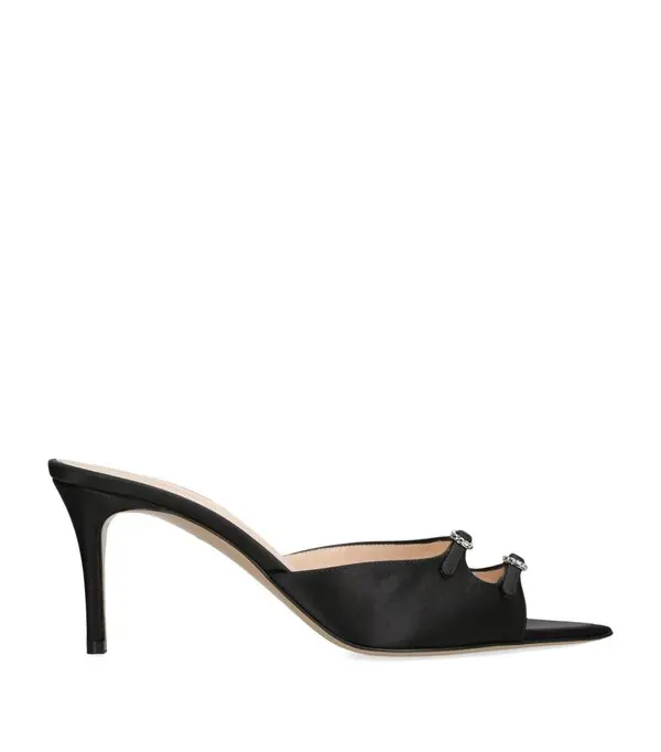 ANDREA WAZEN Satin Carol Heeled Mules 75 - Black