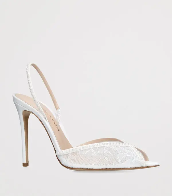 ANDREA WAZEN Embellished Lace Katy Slingback Heels 105 - White