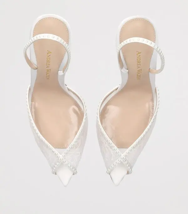 ANDREA WAZEN Embellished Lace Katy Slingback Heels 105 - White
