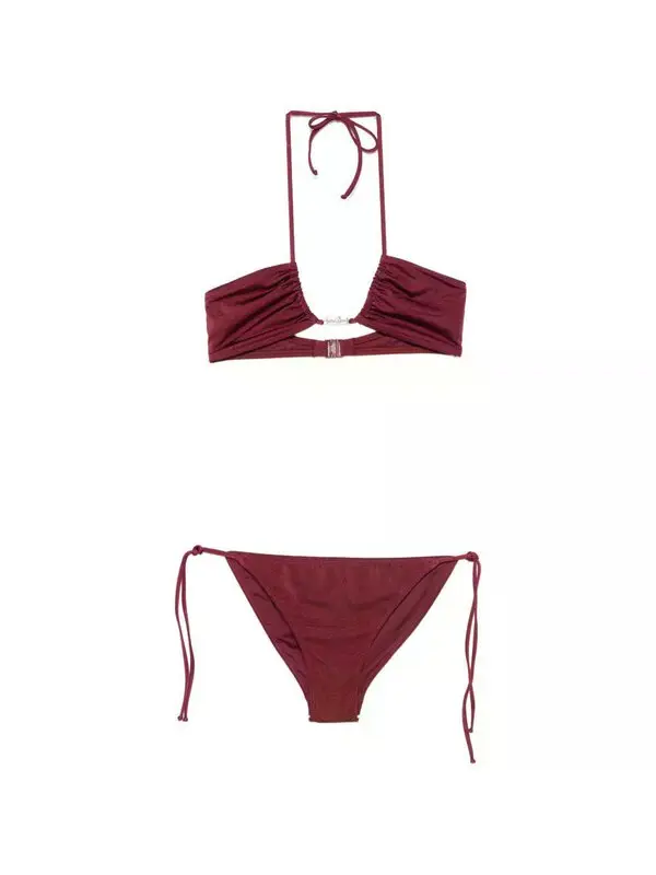 MC2 SAINT BARTH Halterneck Bikini With Metallic Finish And Gathered Detailing - Red